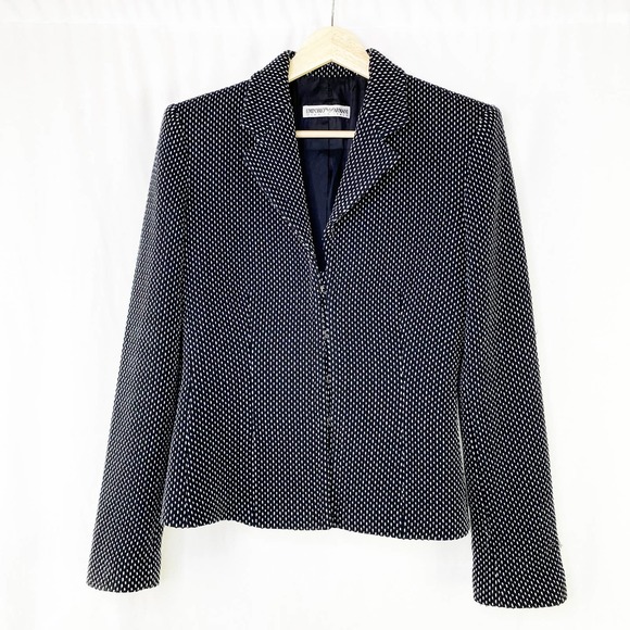 Emporio Armani | Jackets & Coats | Vintage Emporio Armani Wool Blend Blazer Spotted Dot Black ...